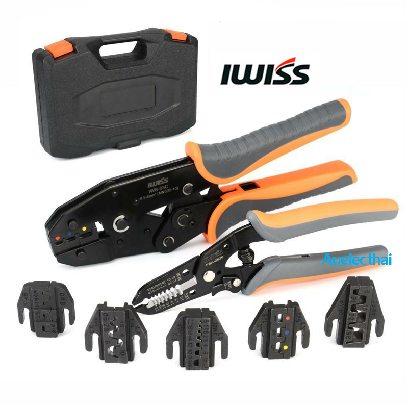 ชุดคีมย้ำหางปลา IWISS KIT-0535 Box set เปลี่ยนหัวได้ 6 in 1 พร้อมคีมปอกสาย