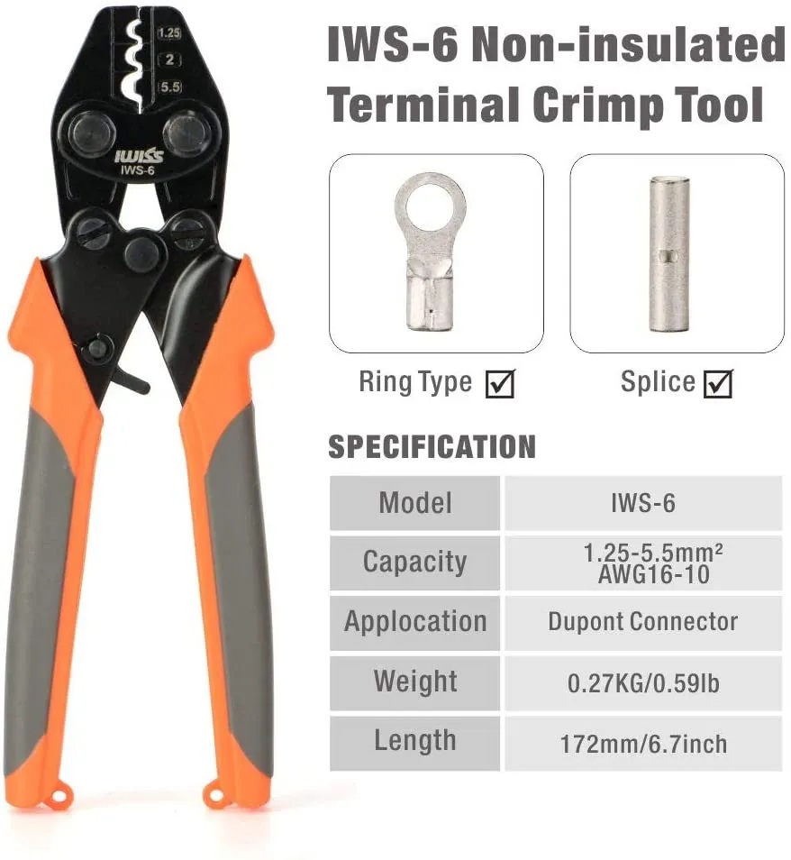 คีมย้ำหางปลาเปลือย คีมย้ำหางปลา IWISS IWS-6 ขนาด 16-10 AWG (1.25-5.5 mm)
