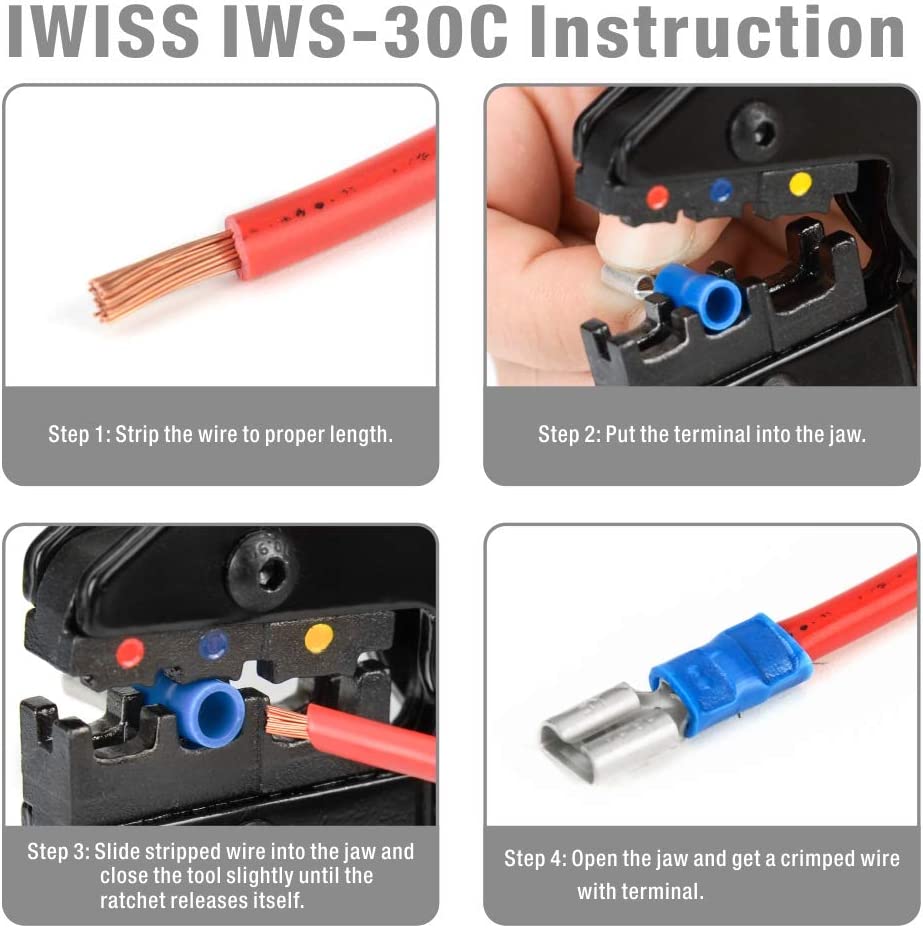 IWISS IWS-03C คีมย้ำหางปลาแบบมีฉนวน 0.5-6 ตร.มม. (20-10AWG)